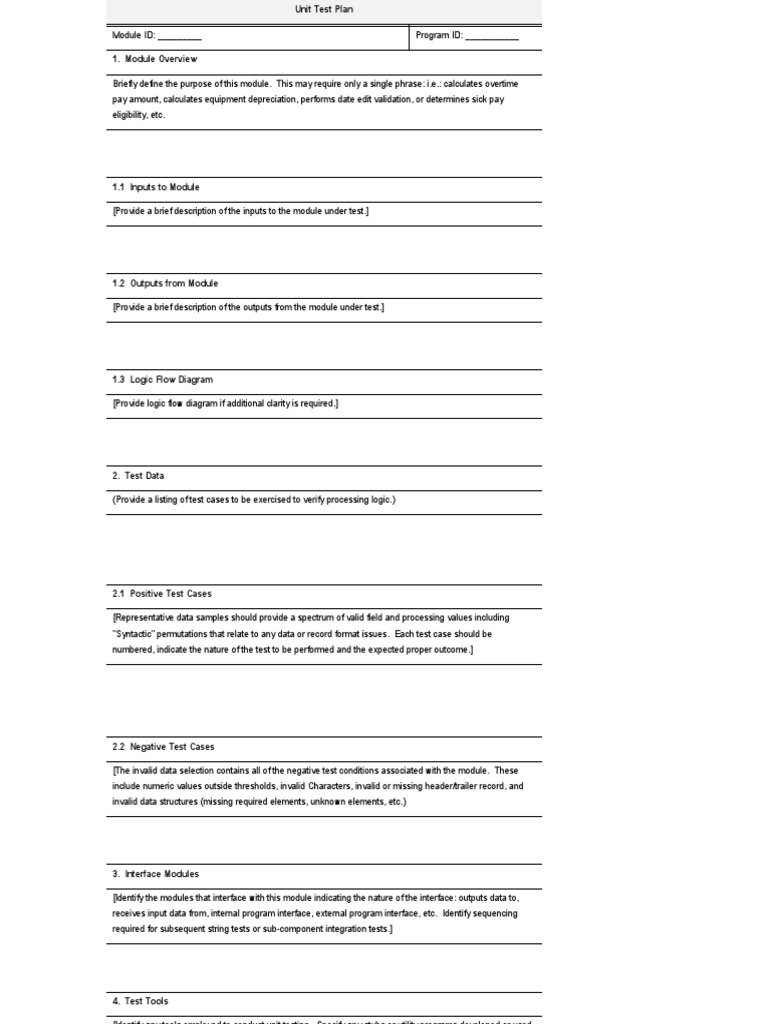 Unit-Test-Plan-Template-Free-Word-Format-Download | PDF