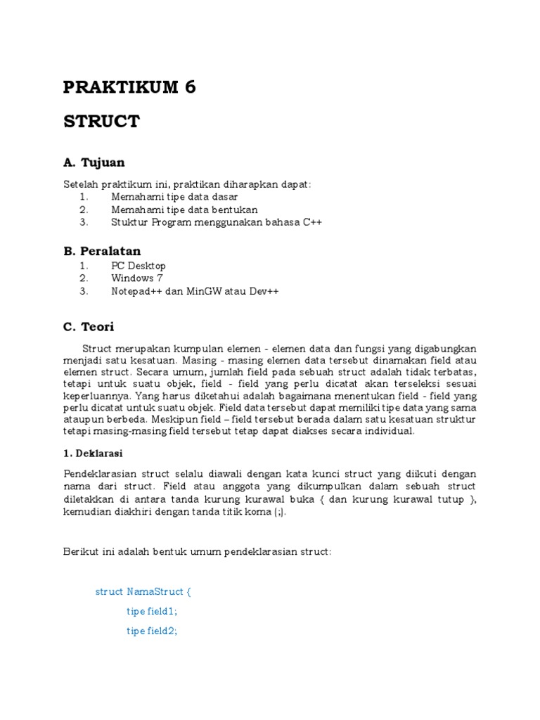 Handout Praktikum 4 - Struct | PDF