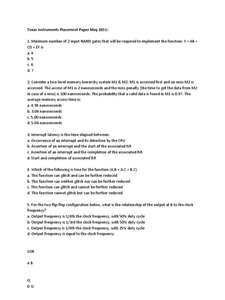 Texas Instruments Placement Paper May 2011 | PDF | Instruction Set ...
