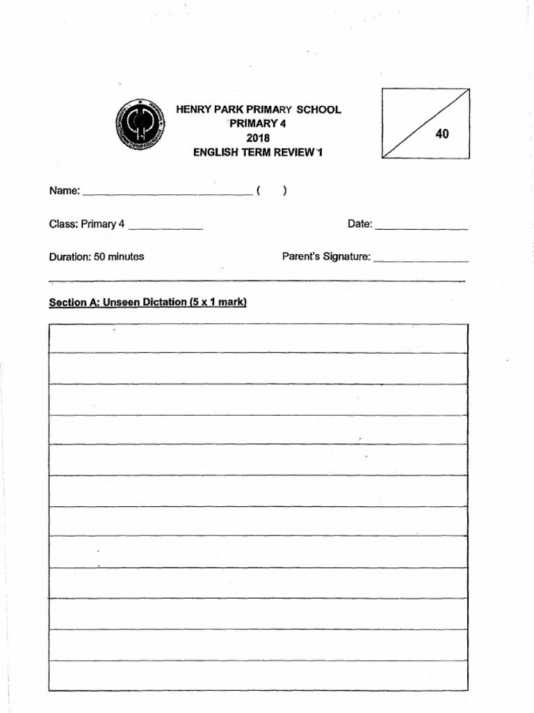 P4 English CA1 2018 Henry Park Exam Papers | PDF