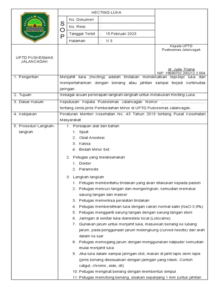 7.7.2.1 Sop Hecting Luka | PDF