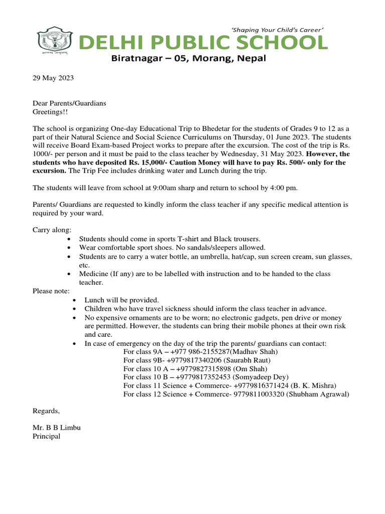 Circular For Educational Trip | PDF