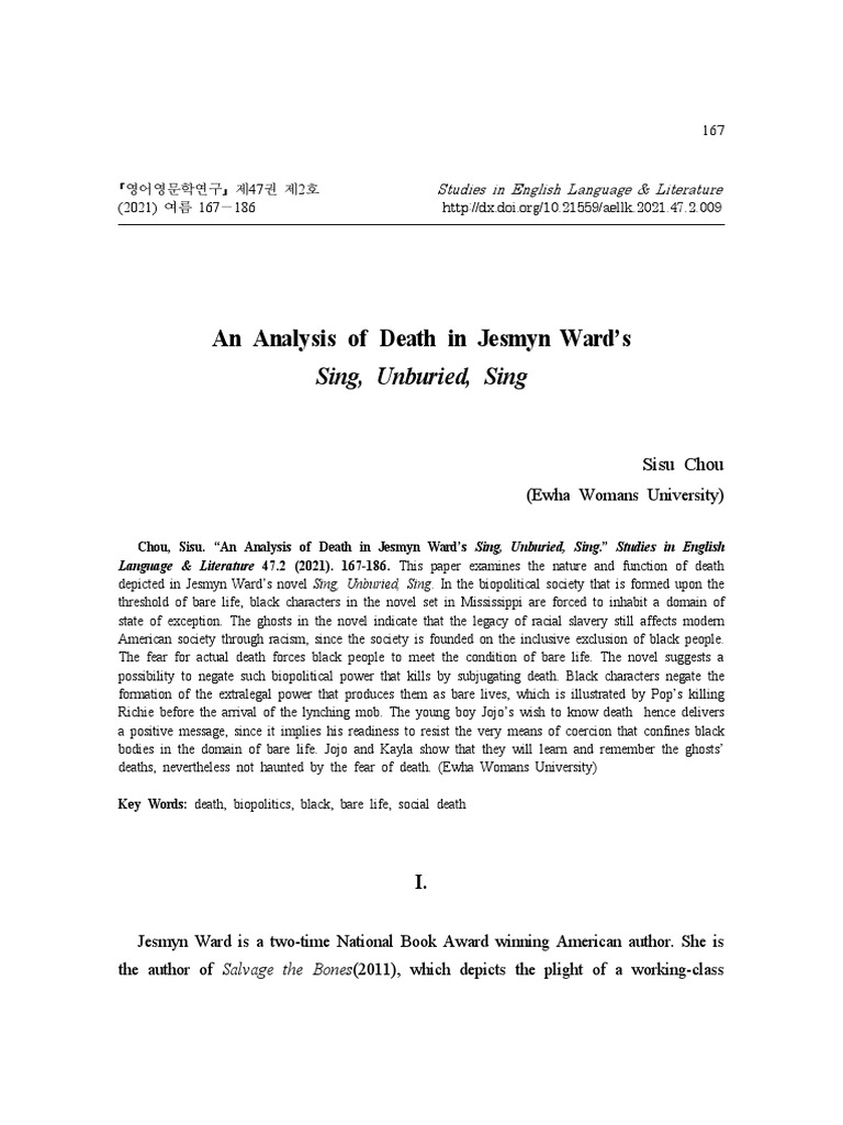 An Analysis of Death in Jesmyn Ward’s Sing, Unburied, Sing | PDF