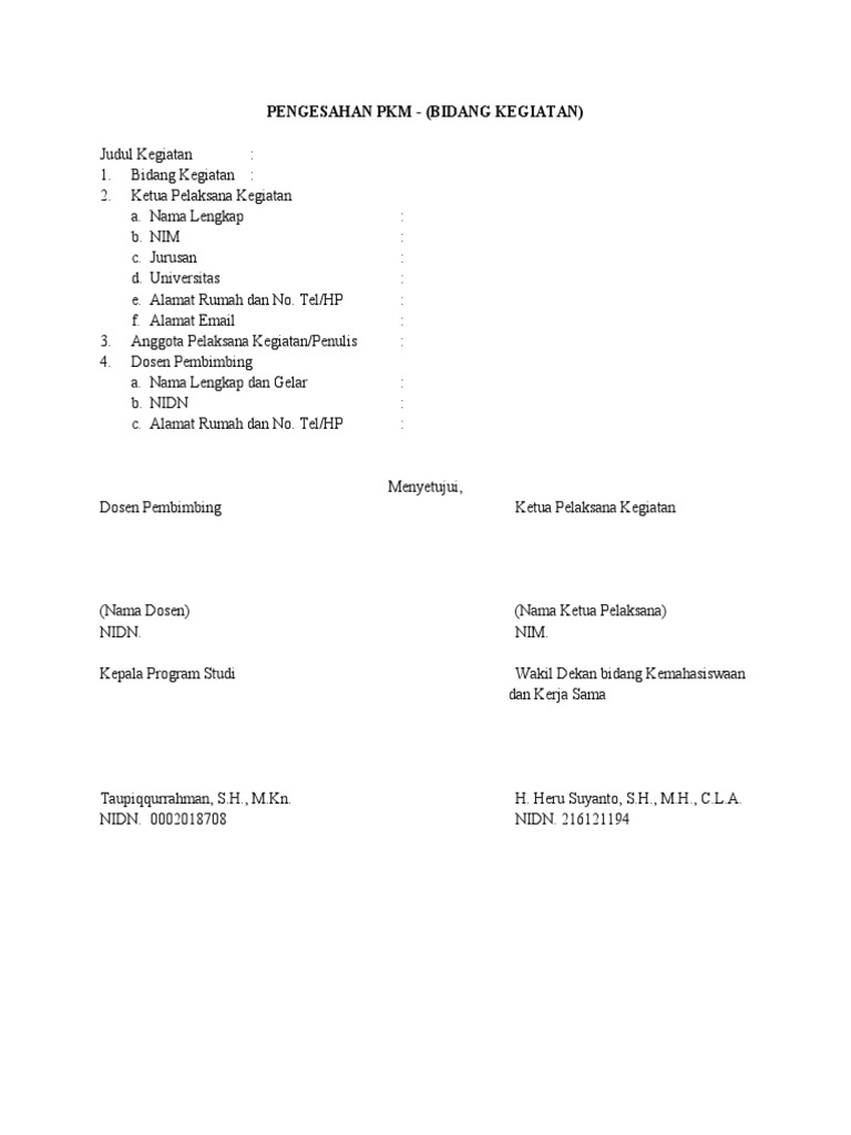 Pengesahan PKM Mahasiswa | PDF