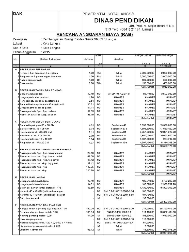 RAB Pembangunan Sarana Dan Prasarana Mesjid Teulaga Tujuh | PDF