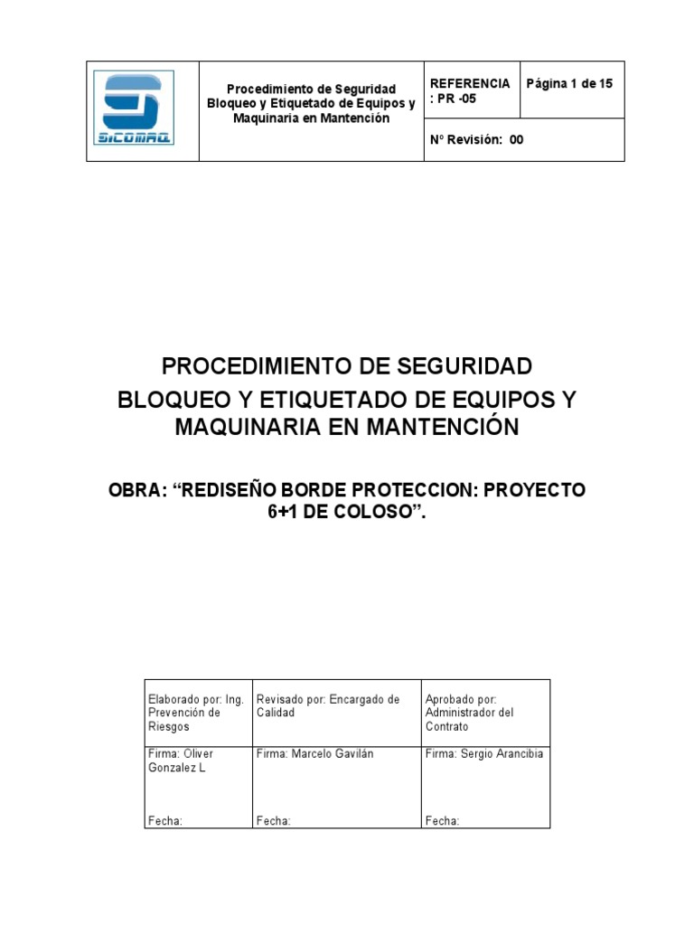 PR-12 Procedimiento Bloqueo de Equipos y Maquinaria | PDF PR-12 Procedimiento Bloqueo de Equipos y Maquinaria | PDF