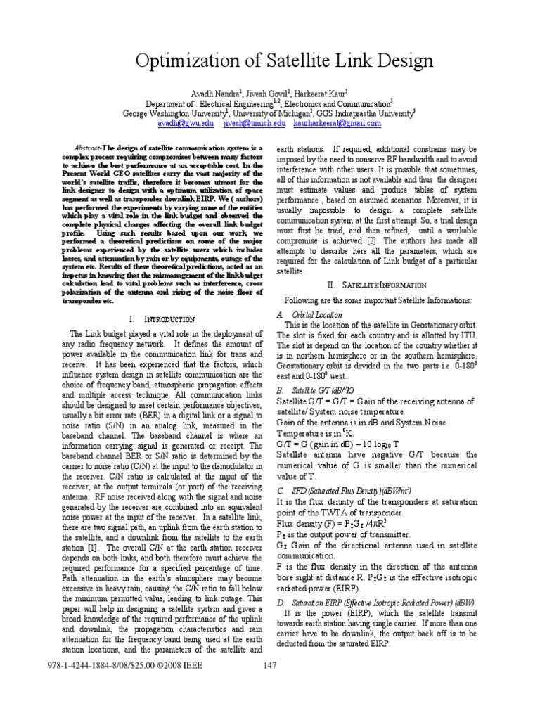 Optimization of Satellite Link Design | PDF
