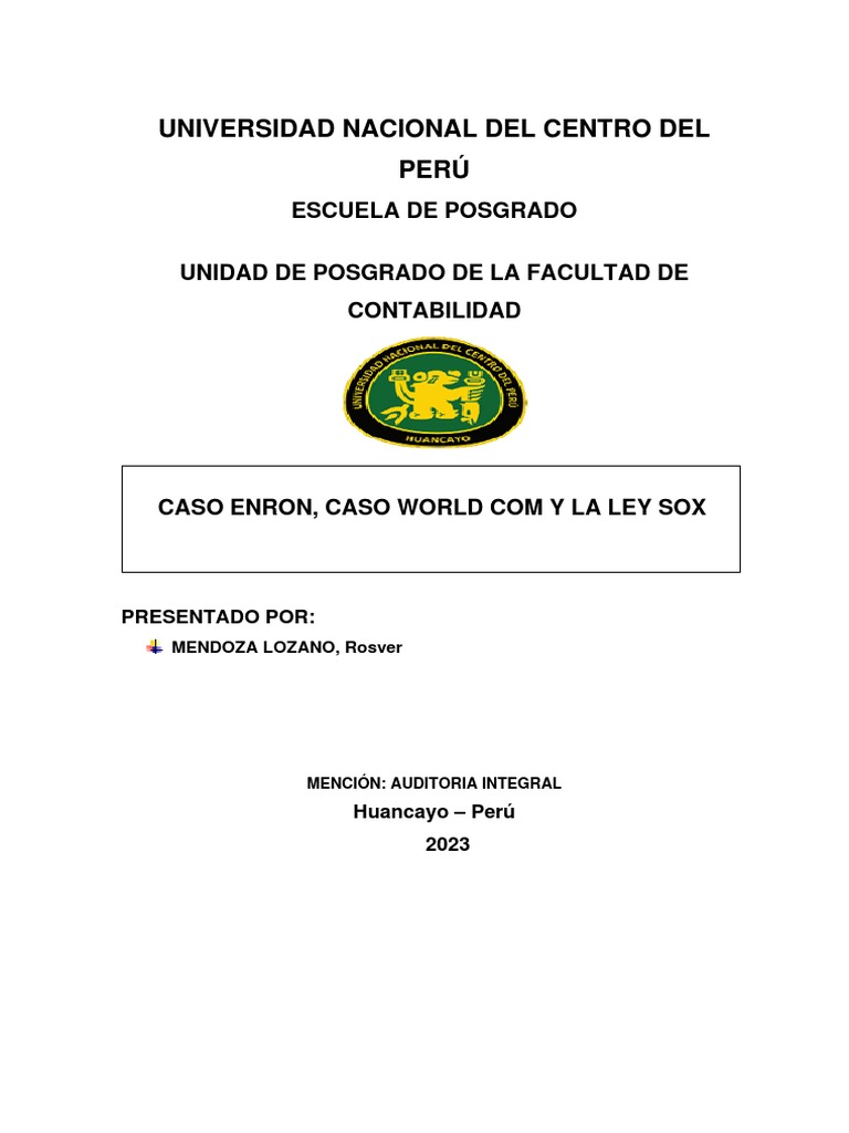 Caso Enron World Com y Ley Sox | Descargar gratis PDF | Sarbanes-Oxley ...