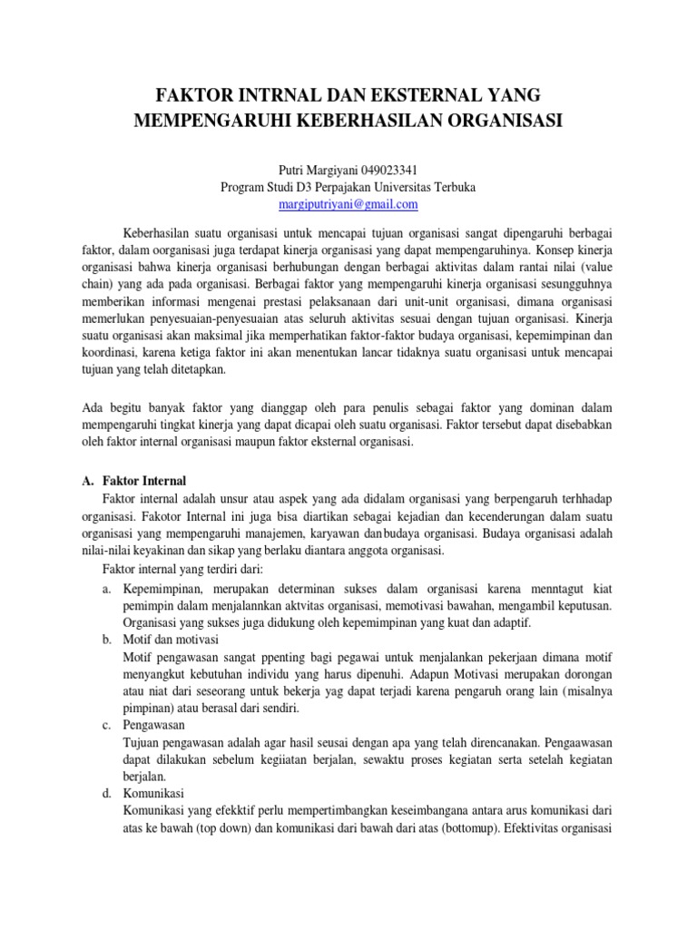 Faktor Internal Dan Faktor Eksternal Yang Mempengaruhi Manajemen | PDF