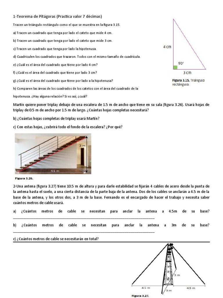 Practica Teorema de Pitágoras | PDF