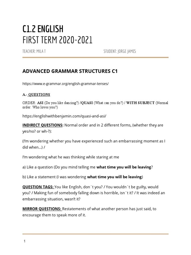 Advanced Grammar Structures C1 | PDF | Verb | Cognitive Science