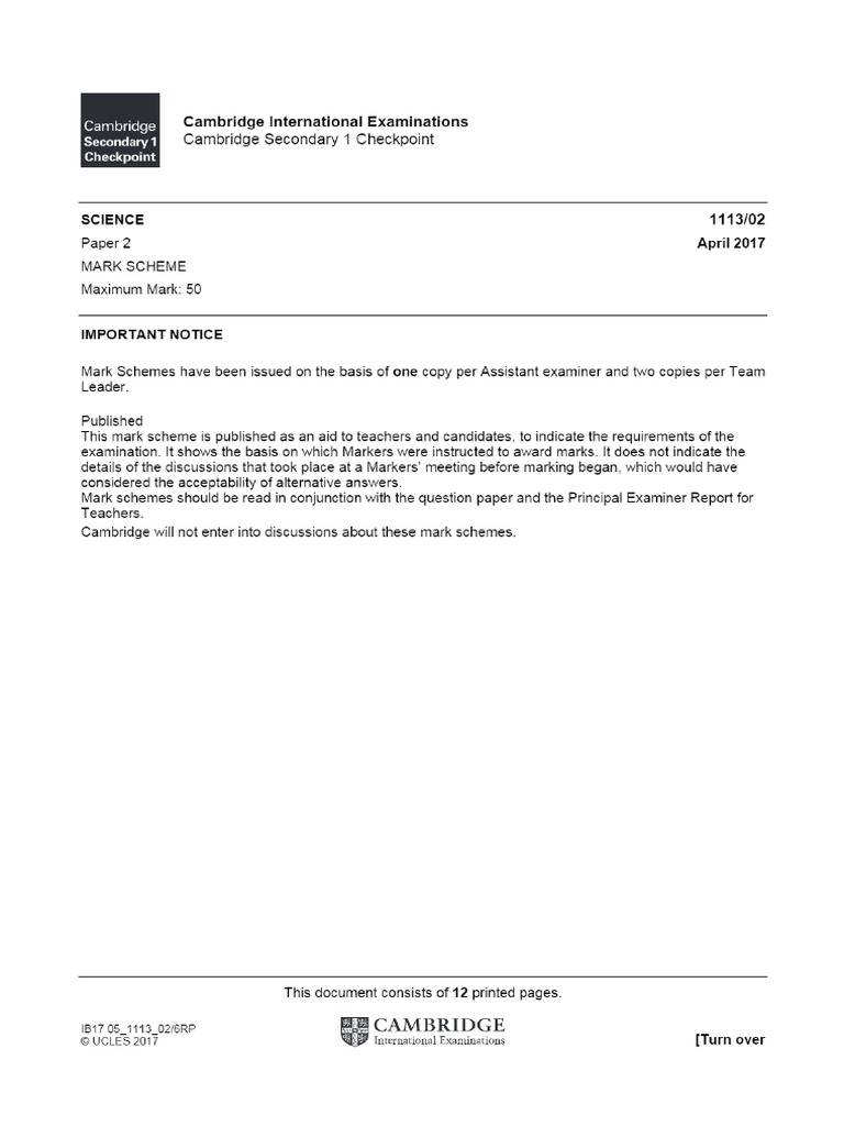 Science (1113) April 2017 Paper 2-MS | PDF