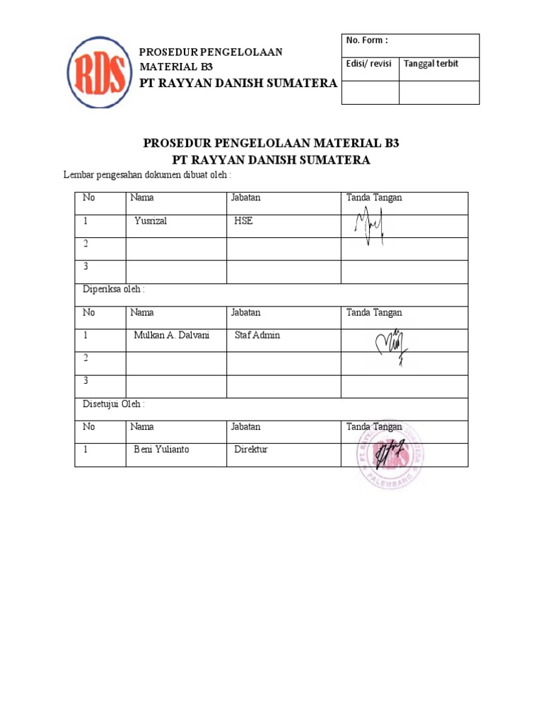 5. PROSEDUR PENGELOLAAN MATERIAL B3 | PDF