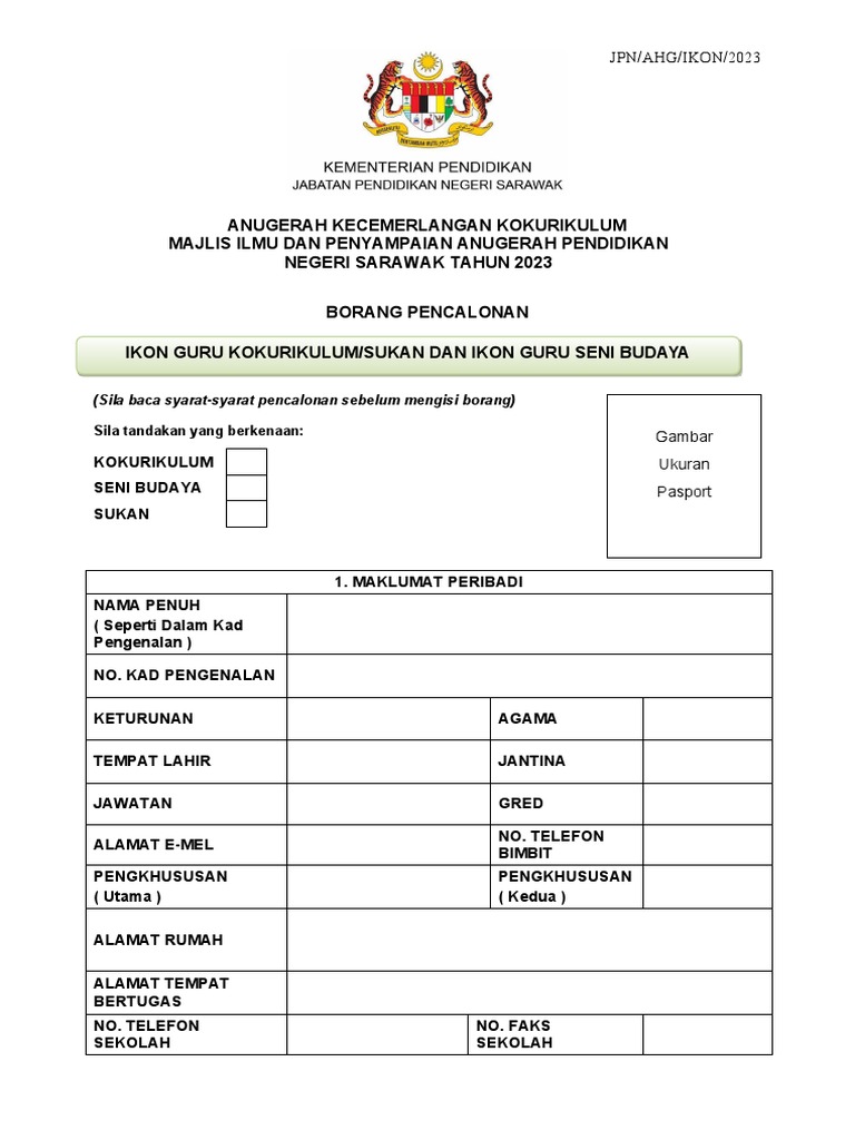 Borang Pencalonan Ikon Guru 2023 | PDF