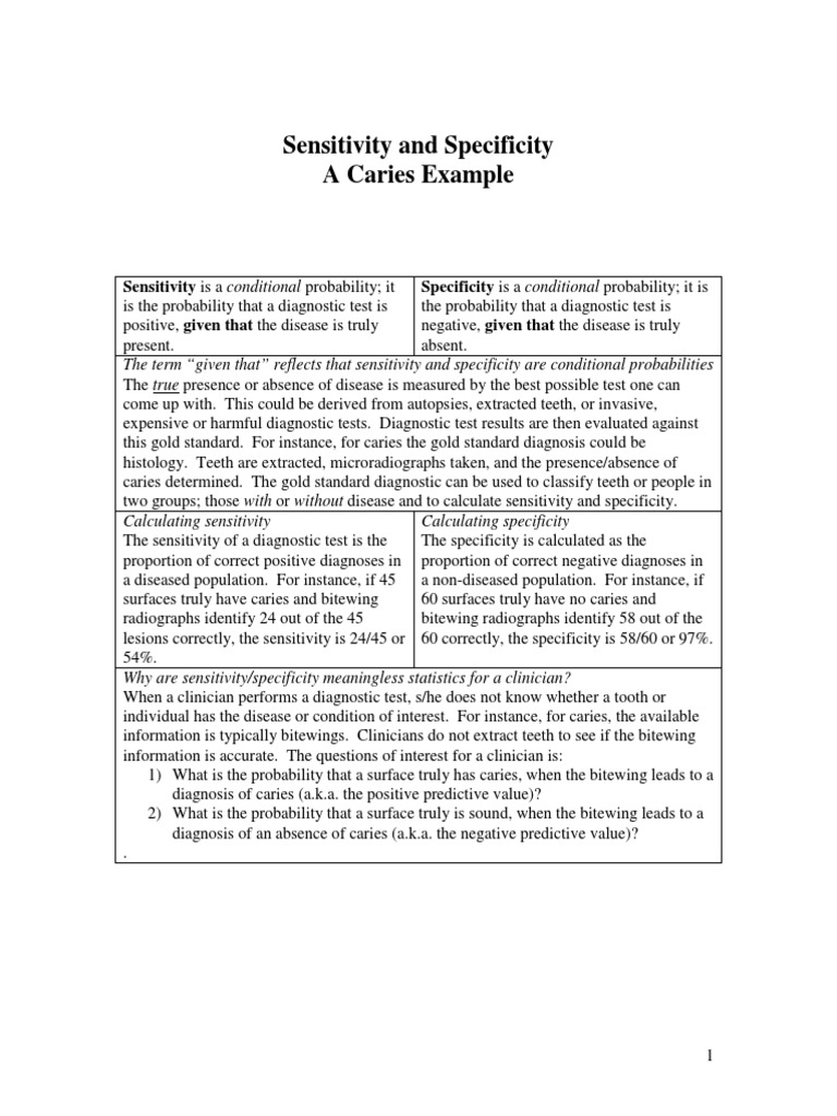 Sensitivity and Specificity Handout | PDF | Sensitivity And Specificity ...