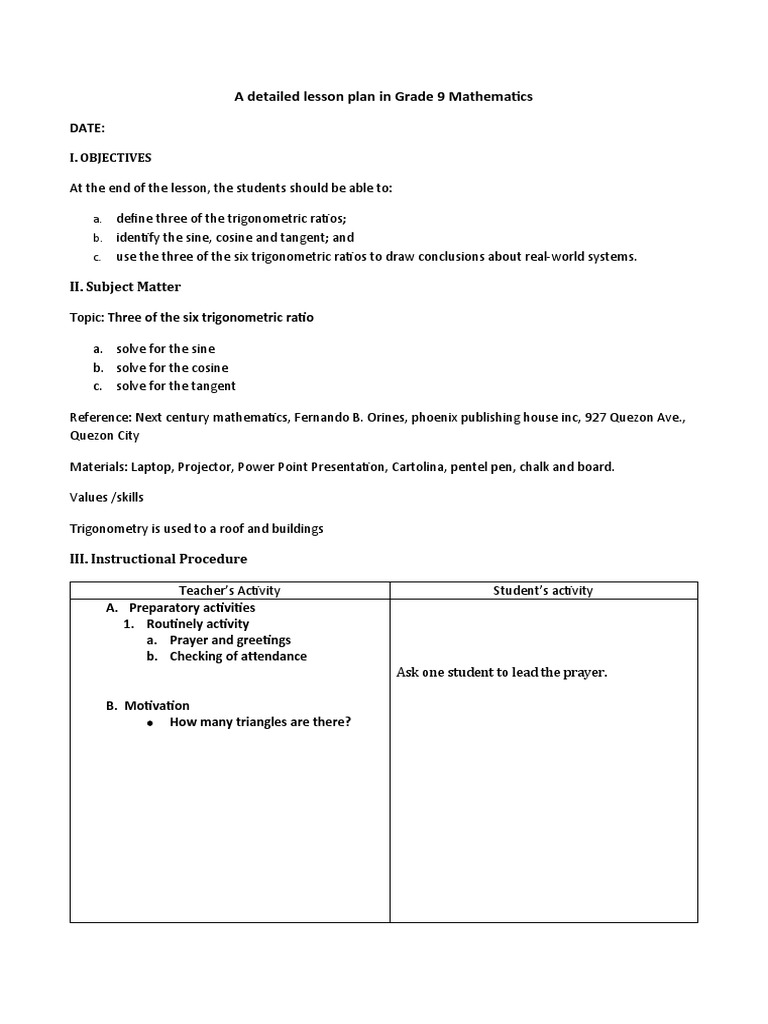 Grade 9 Lesson Plan | PDF