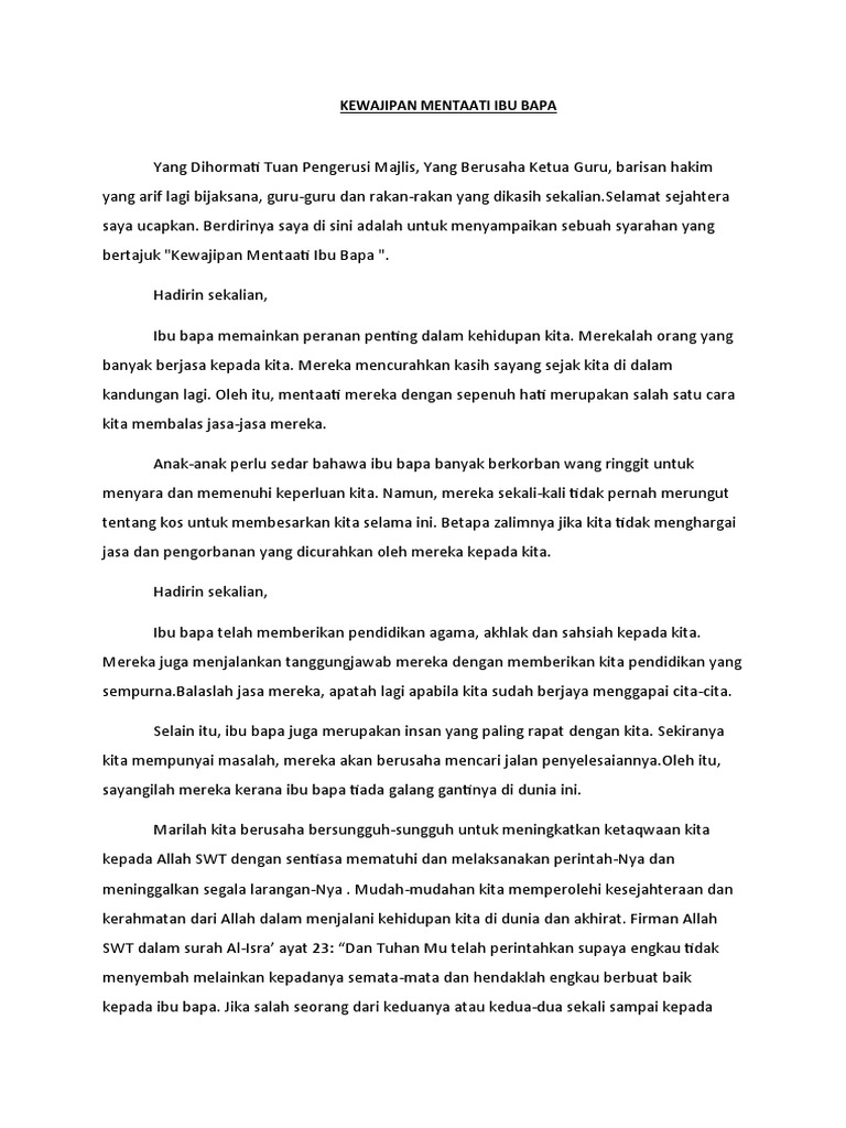 Kewajipan Mentaati Ibu Bapa | PDF