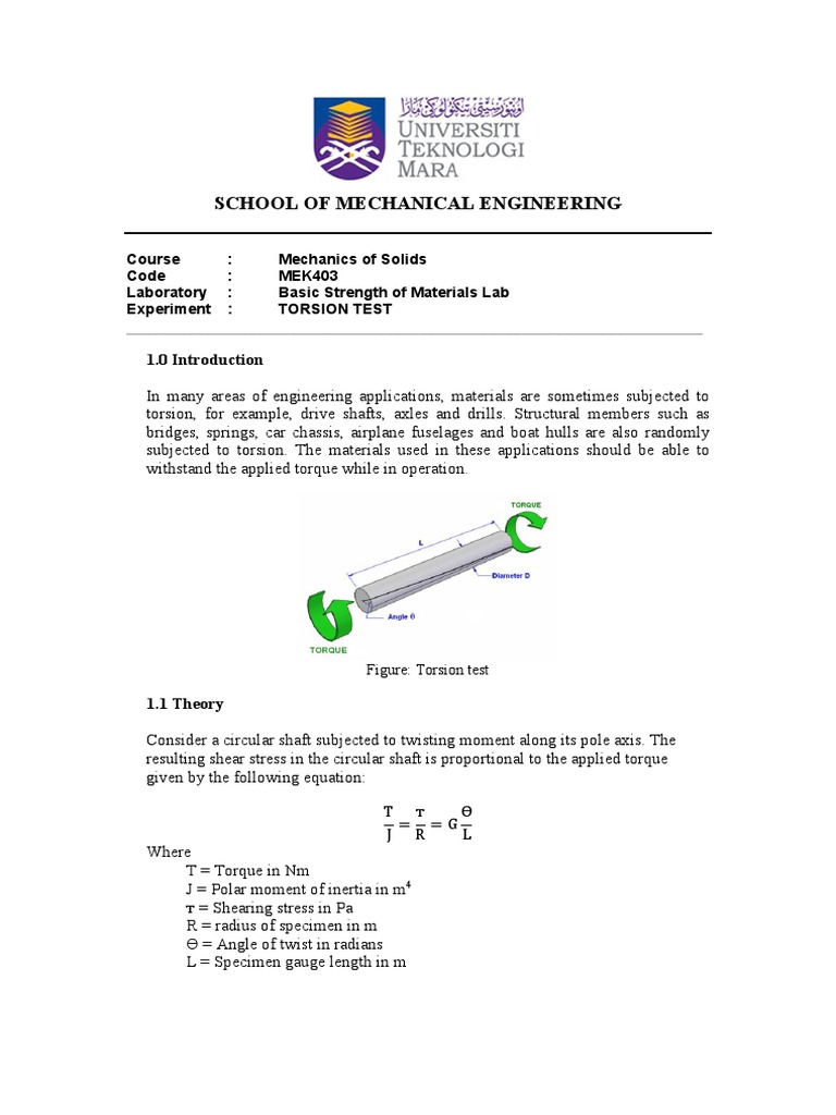 Torsion Test Lab Report | PDF | Fracture | Stress (Mechanics)