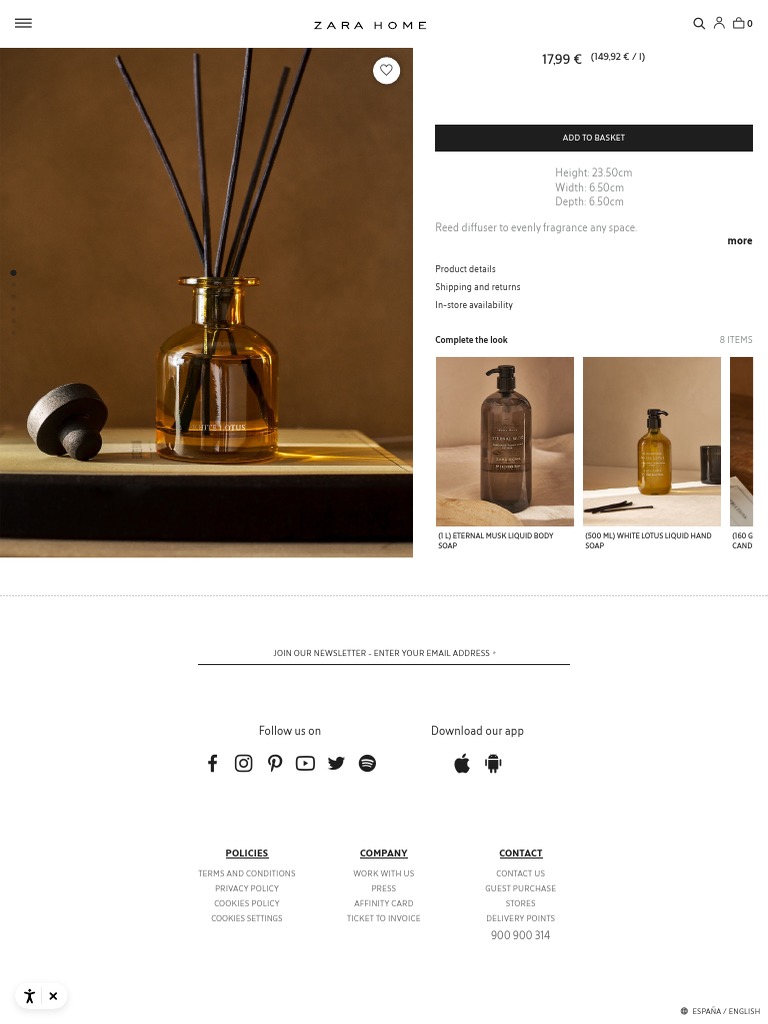 (120 ML) WHITE LOTUS REED DIFFUSER - Zara Home Spain | PDF (120 ML) WHITE LOTUS REED DIFFUSER - Zara Home Spain | PDF
