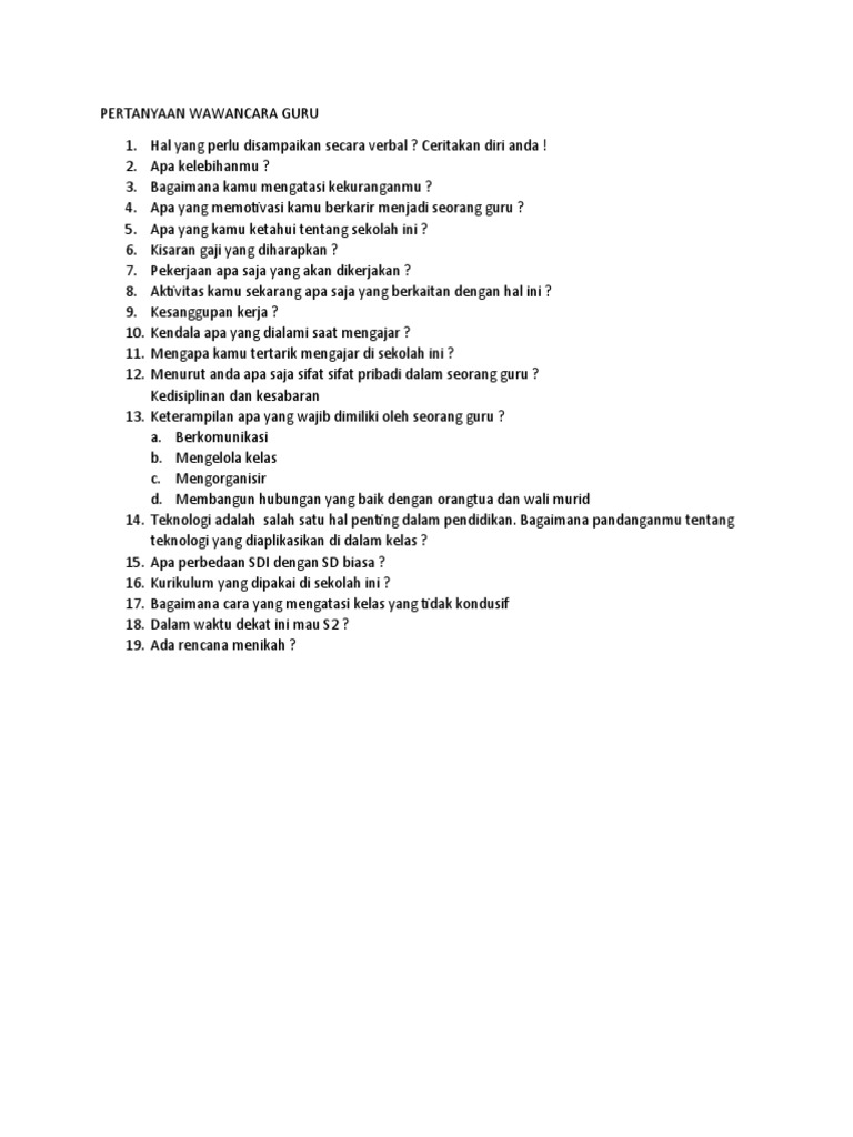 Pertanyaan Wawancara Guru | PDF
