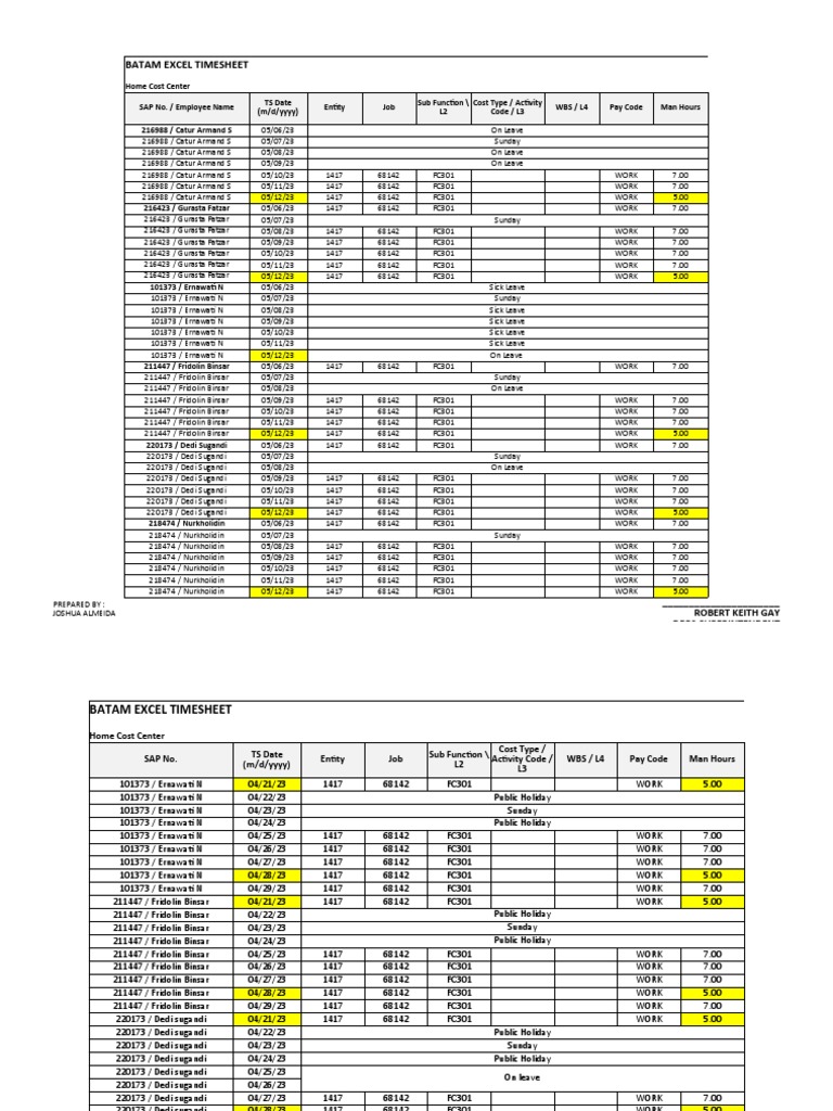 Excel Timesheet E&I | PDF | Employee Relations | Labor Relations
