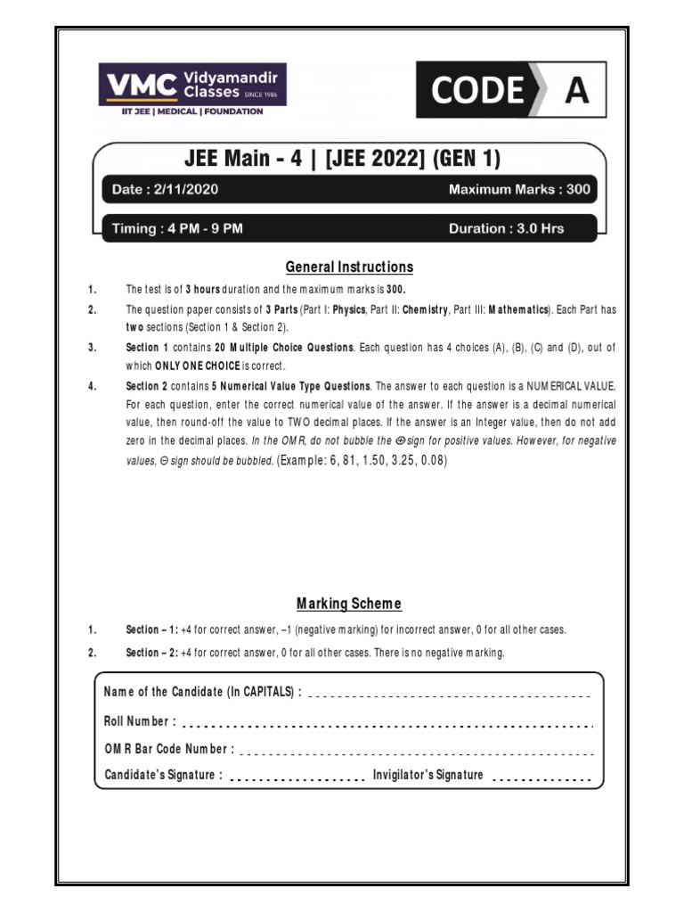 2022-JEE Main-4 Question Paper | PDF