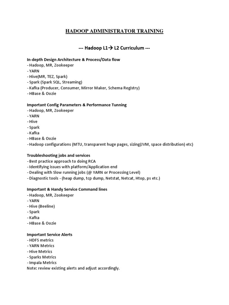 Hadoop ADMIN Training Curriculum v1.0 | PDF | Computers