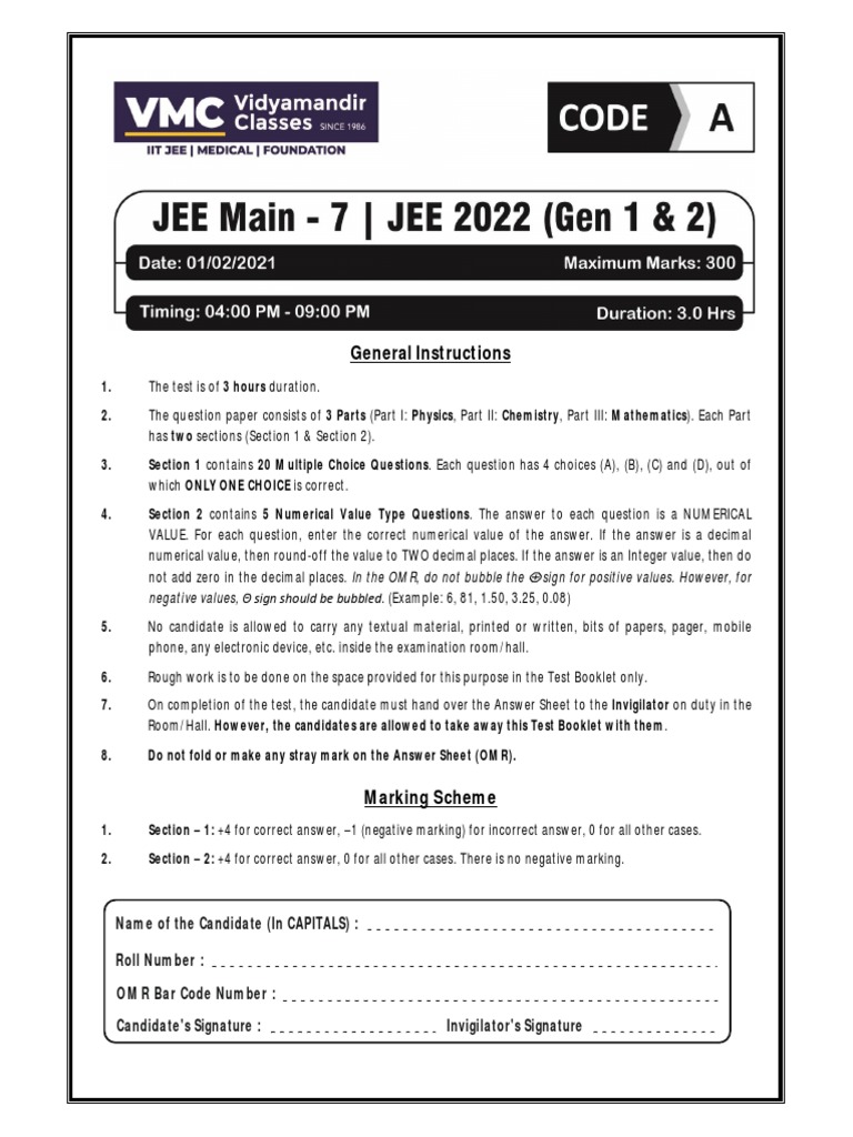 JEE Main 2022 Question Paper PDF | PDF | Temperature | Gases