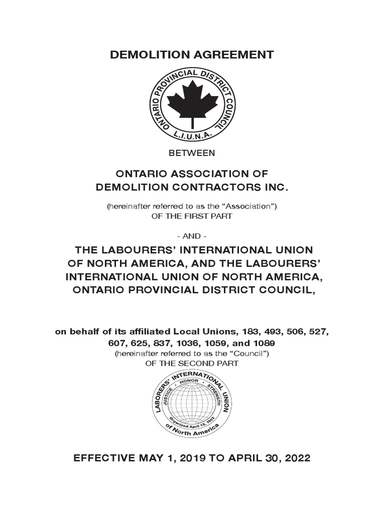 Demolition Agreement: Ontario Association of Demolition Contractors Inc ...