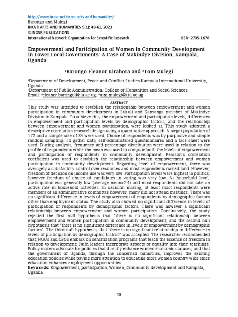 Empowerment and Participation of Women in Community Development in ...