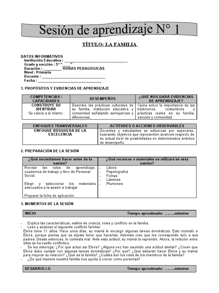 3 Sesion 1 La Familia | PDF | Aprendizaje | Ecuaciones