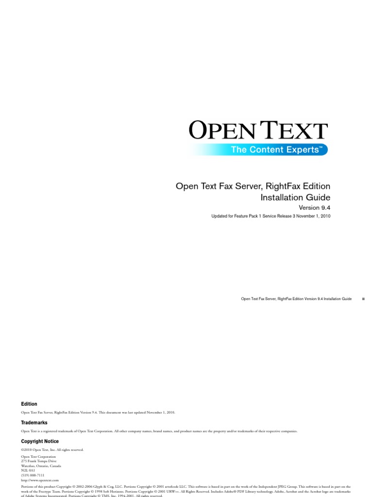 Open Text Fax Server, Rightfax Edition Installation Guide: Updated For ...