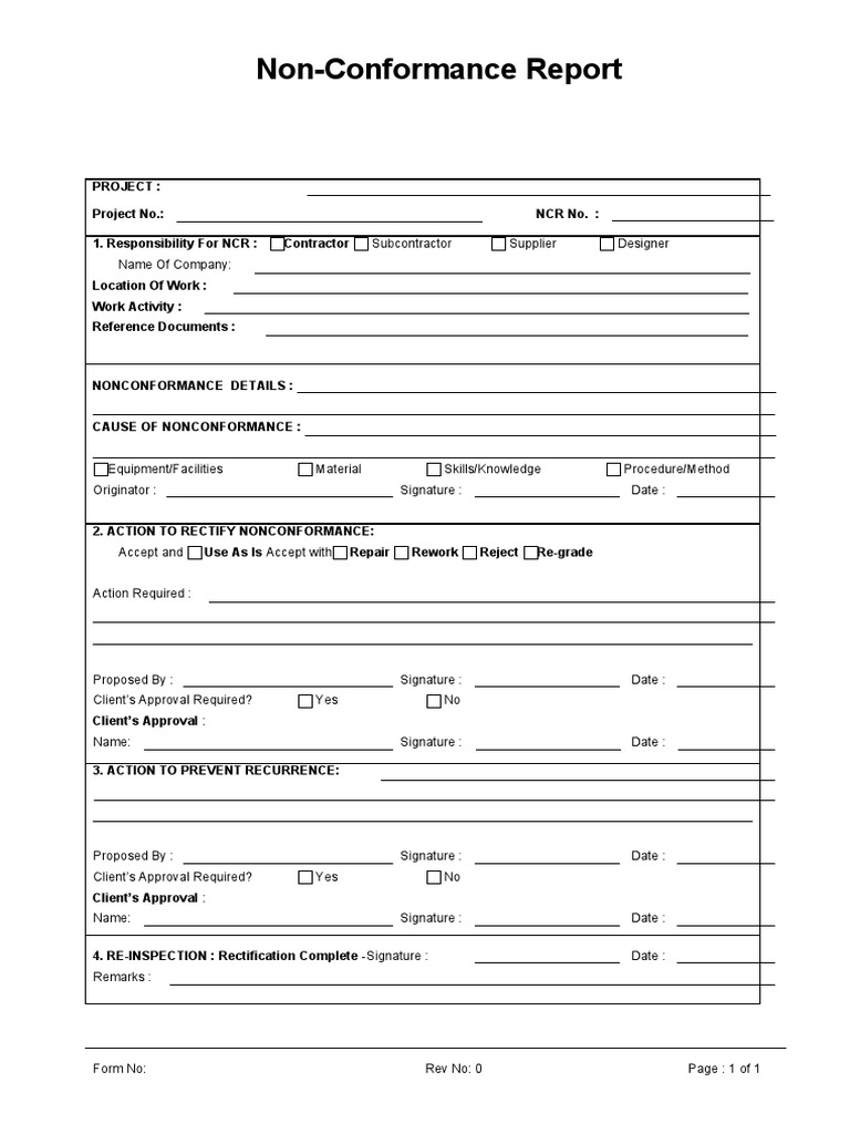 Non Conformance Report NCR Form | PDF