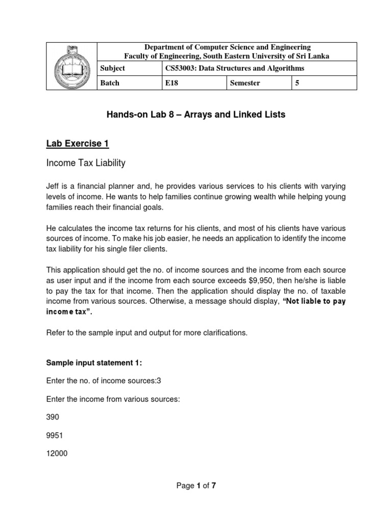 Lab 08 - Arrays and Linked List | PDF