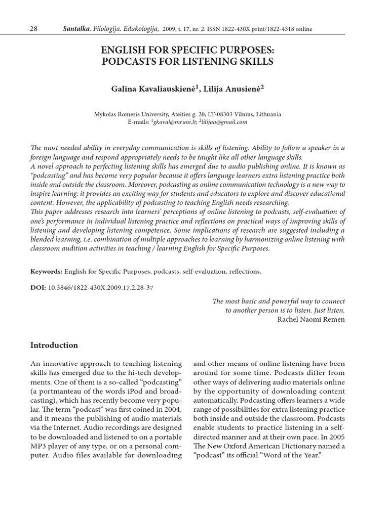 Podcasts for Enhancing Listening Skills | PDF | Learning | Reading ...