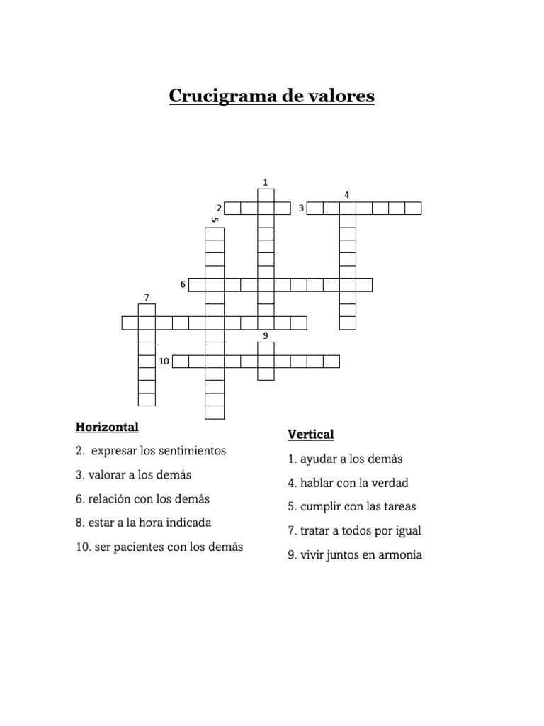 Crucigrama de Valores | PDF