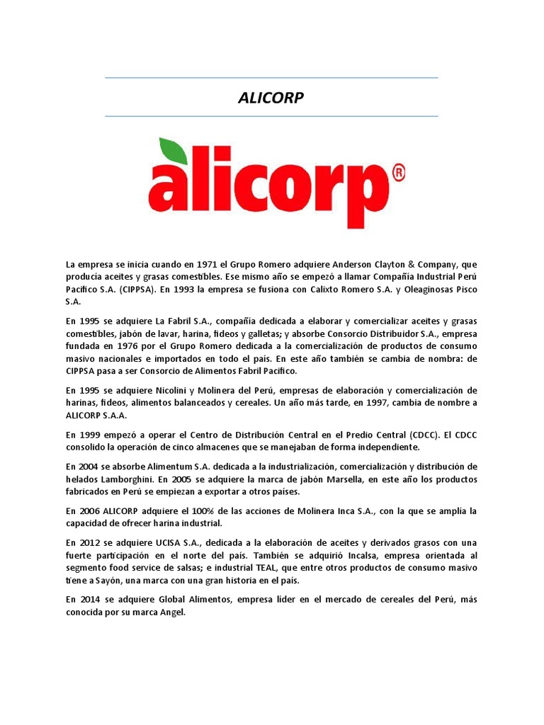 Alicorp | PDF | Alimentos | Comida y bebida