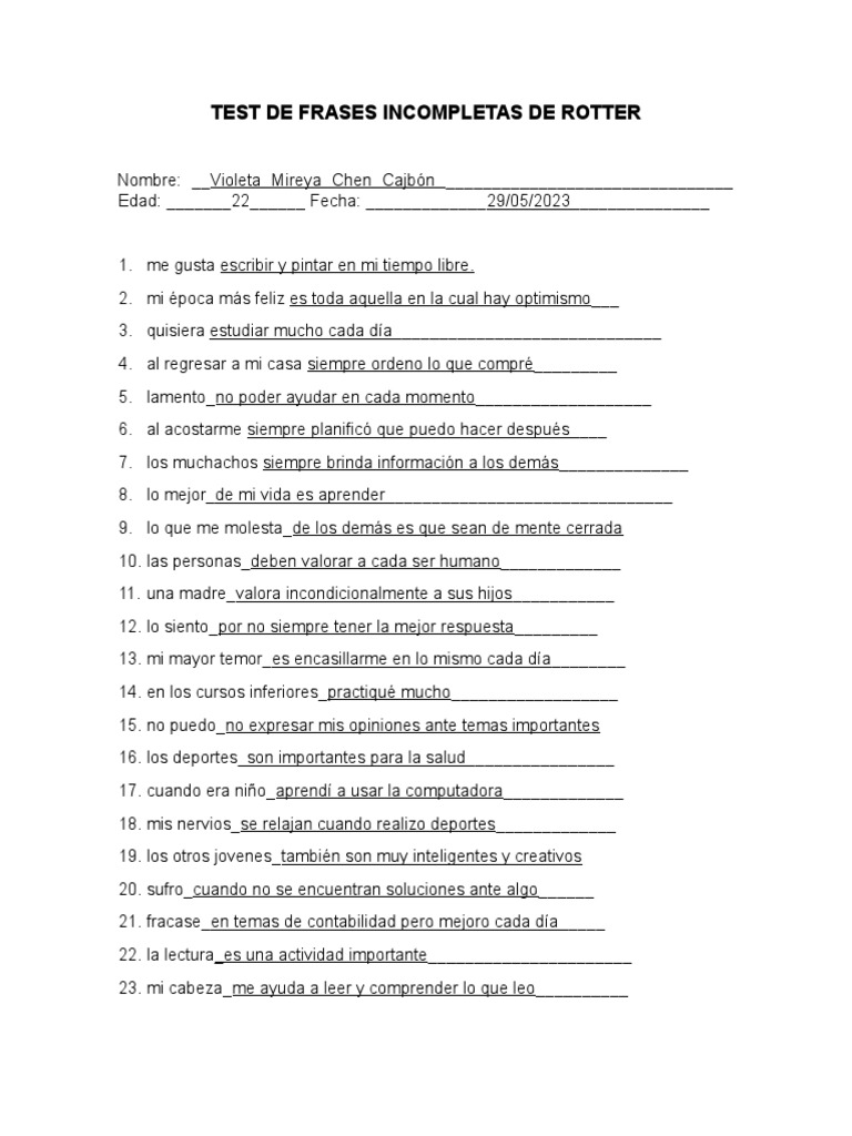 test de frases incompletas | PDF