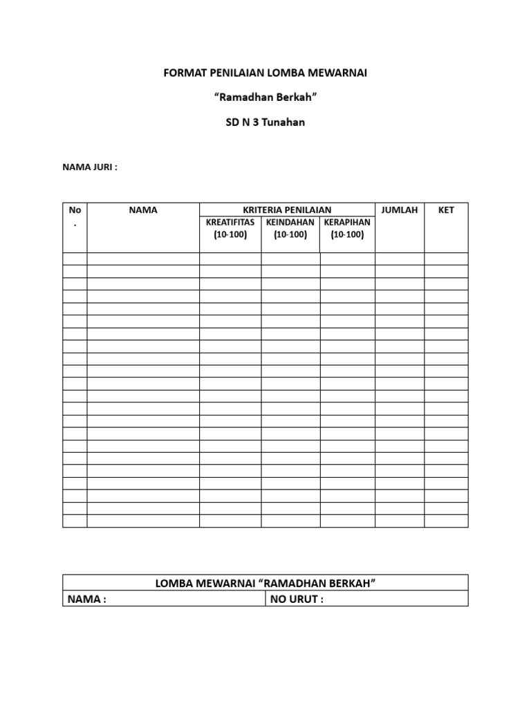 FORMAT PENILAIAN DAN NASKAH LOMBA MEWARNAI | PDF