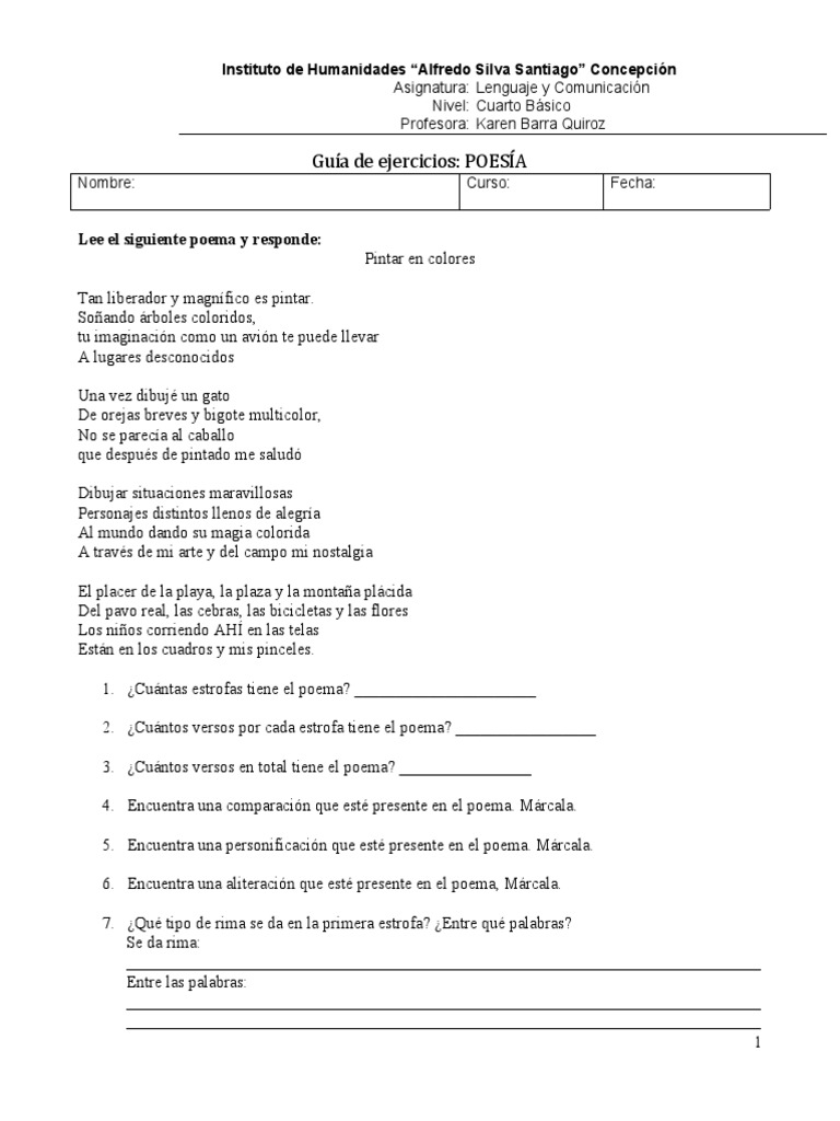 Guia Lenguaje Figuras Literarias Cuarto Básico | PDF