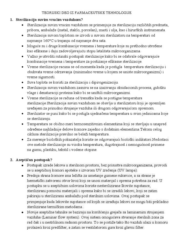 Teorijski Deo Iz Farmaceutske Tehnologije | PDF