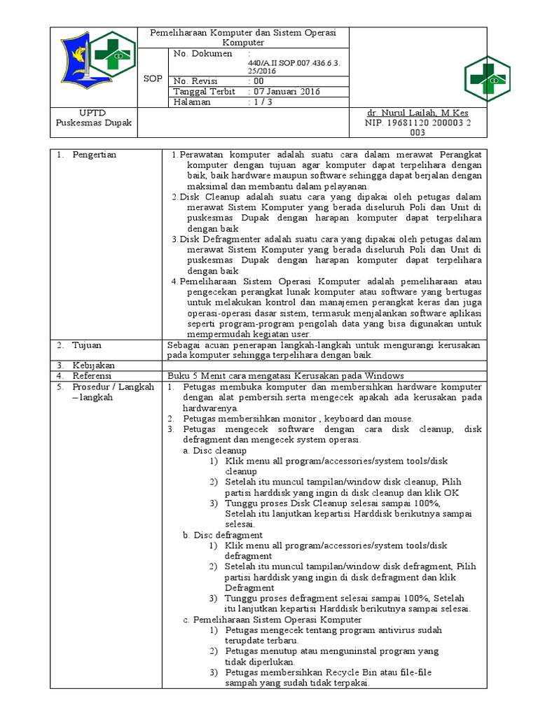 Pemeliharaan Komputer di Puskesmas Dupak | PDF