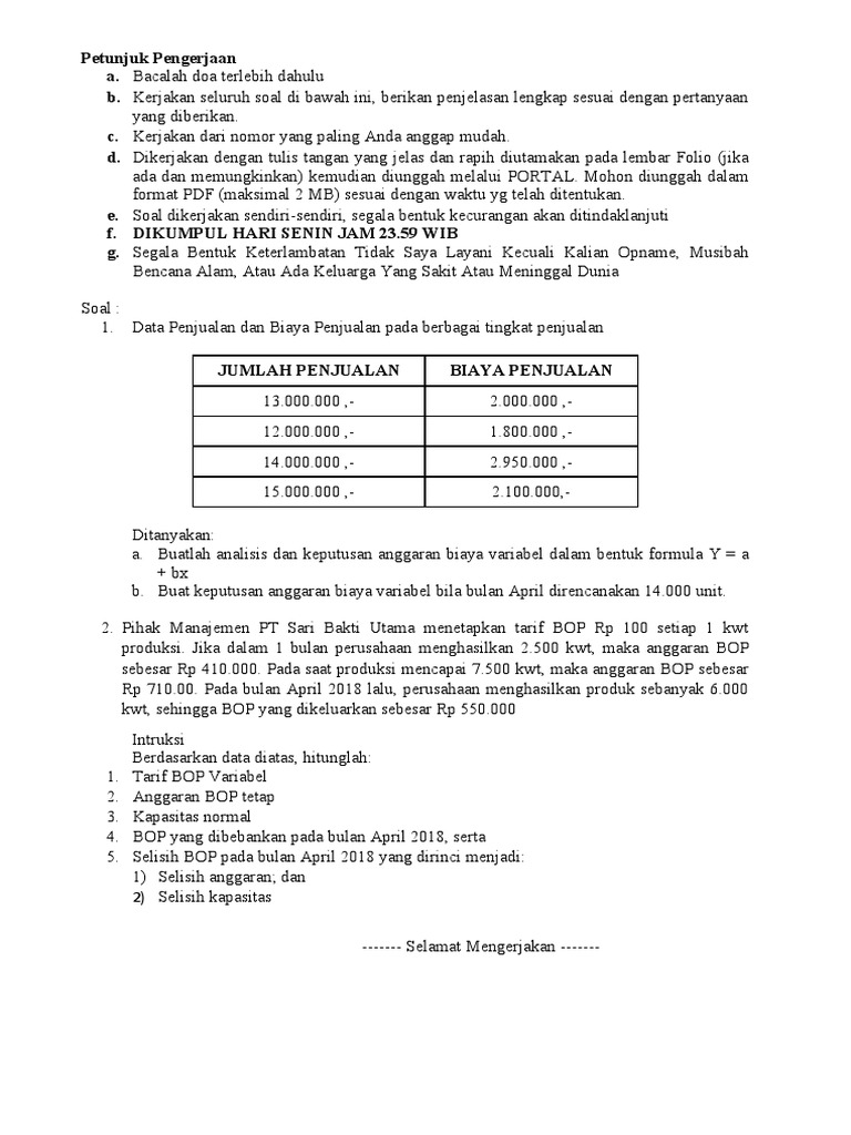 Soal Uas Penganggaran Bisnis | PDF