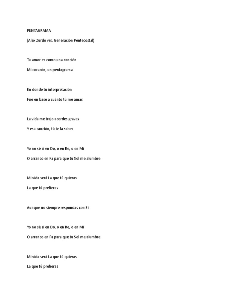 Letra de "Pentagrama" - Alex Zurdo | PDF | Artes del Lenguaje y ...