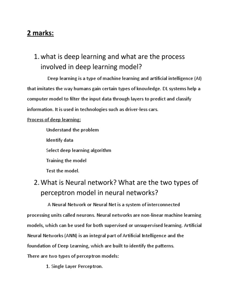 2 Marks Deep Learning | PDF | Deep Learning | Artificial Neural Network