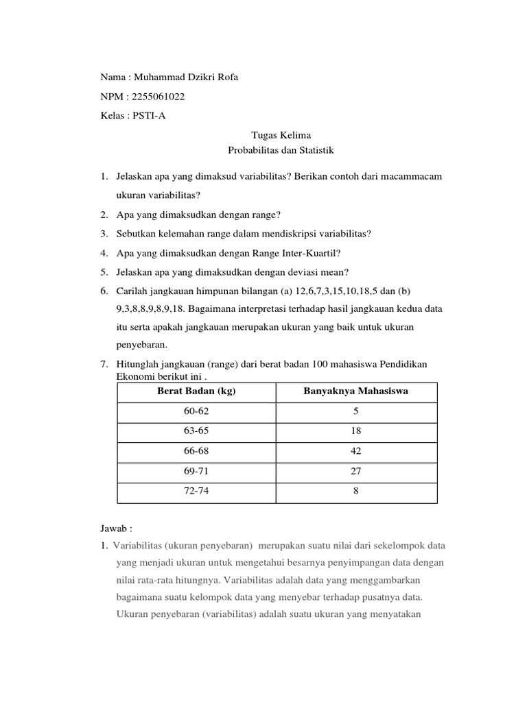 Probstat MuhammadDzikriRofa 5 | PDF