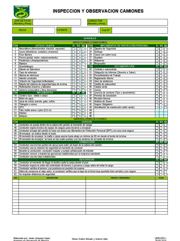 Check List Inspecciones y Obs Camiones | PDF | Camión | Vehículos