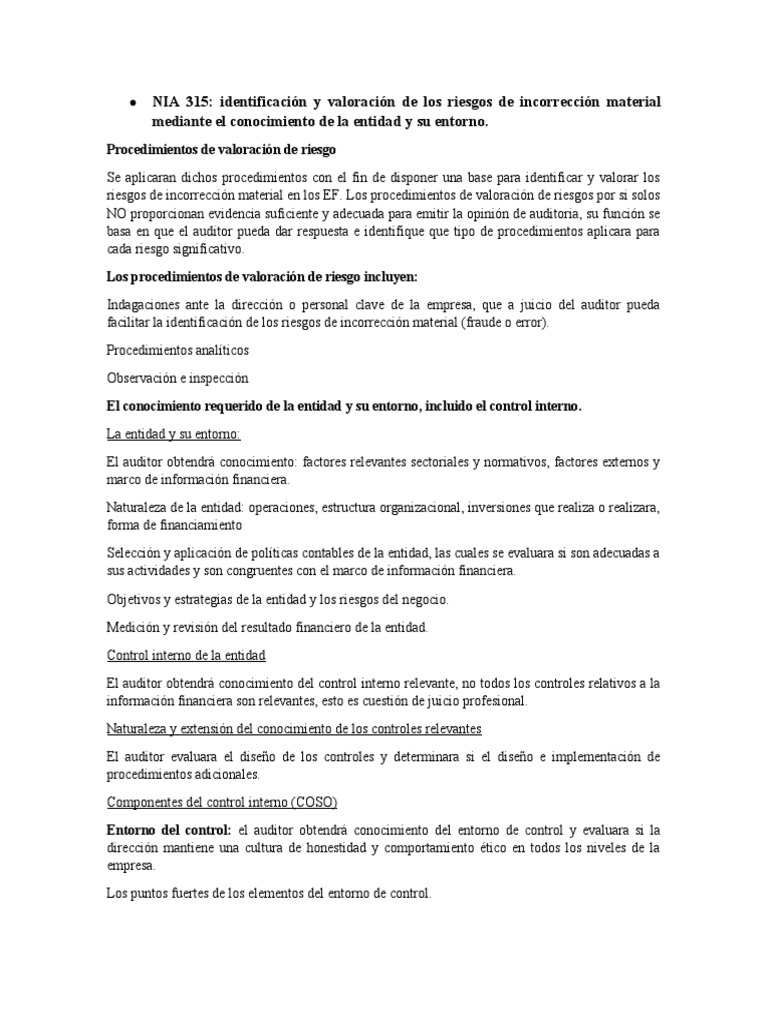 NIA 315 - Video | PDF | Auditoría | Contralor