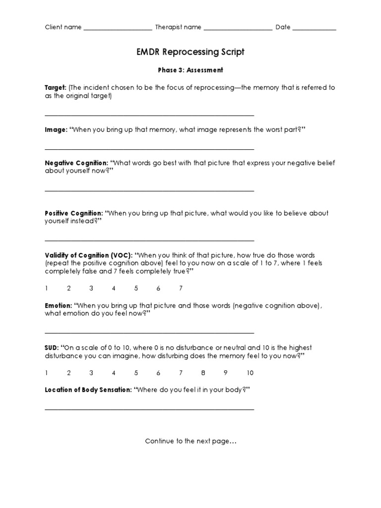 EMDR Reprocessing Script | PDF | Eye Movement Desensitization And ...