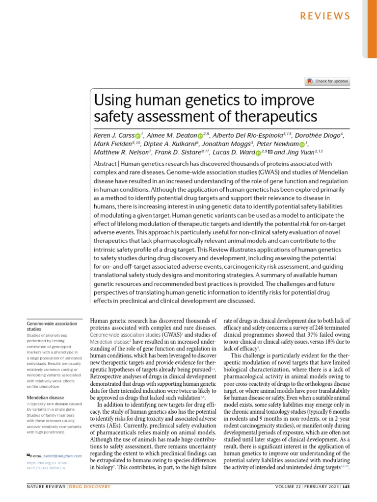 Using Human Genetics To Improve Safety Assessment of Therapeutics | Download Free PDF ...